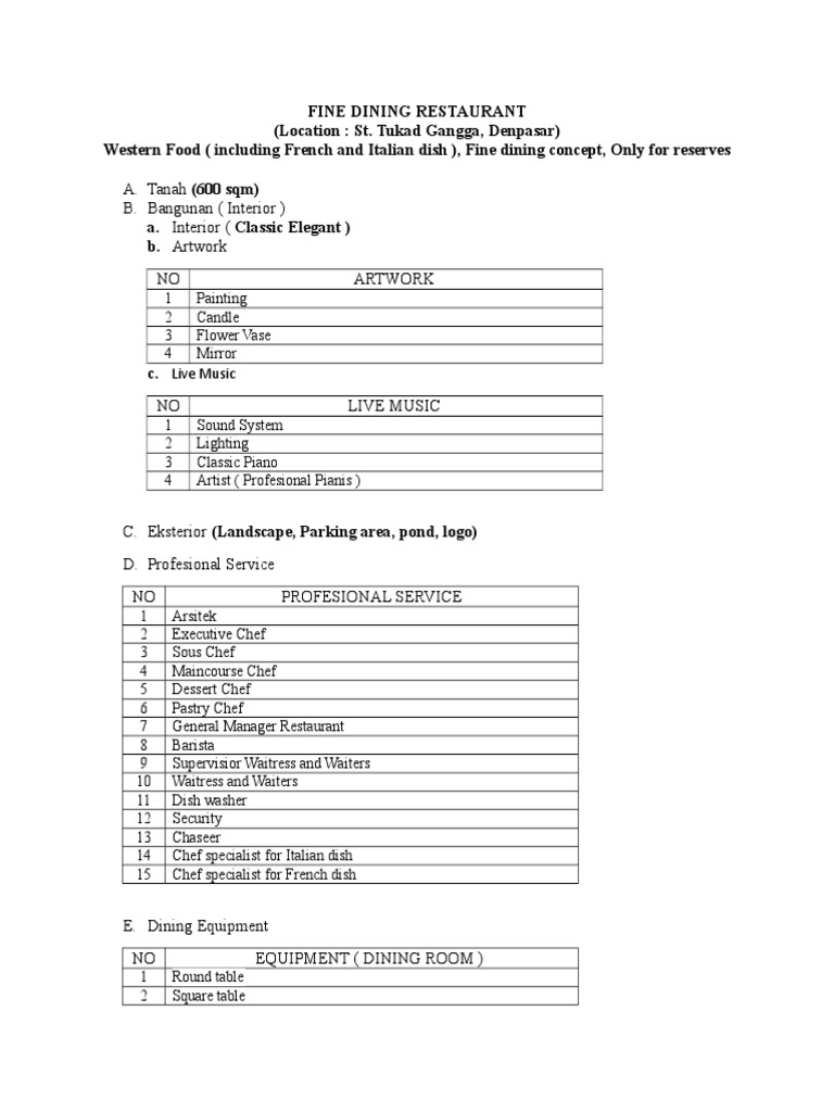 Fine Dining Restaurant | PDF | Tableware | Cooking