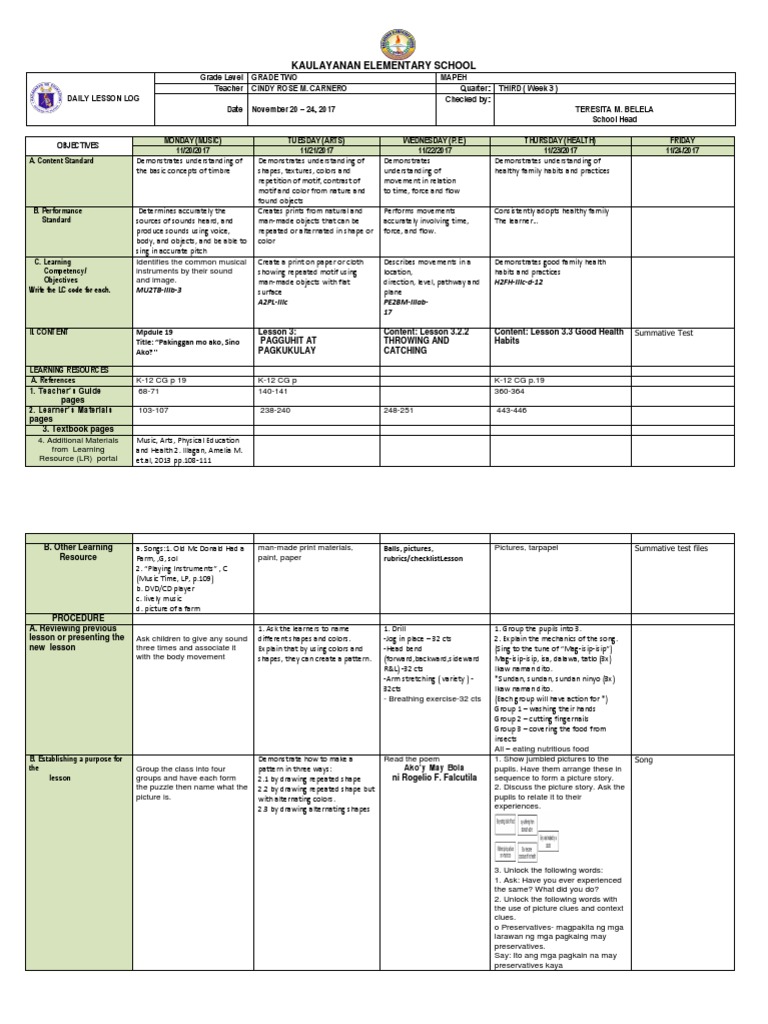 Mapeh 2 Grade 2 Dll q3 Week 4