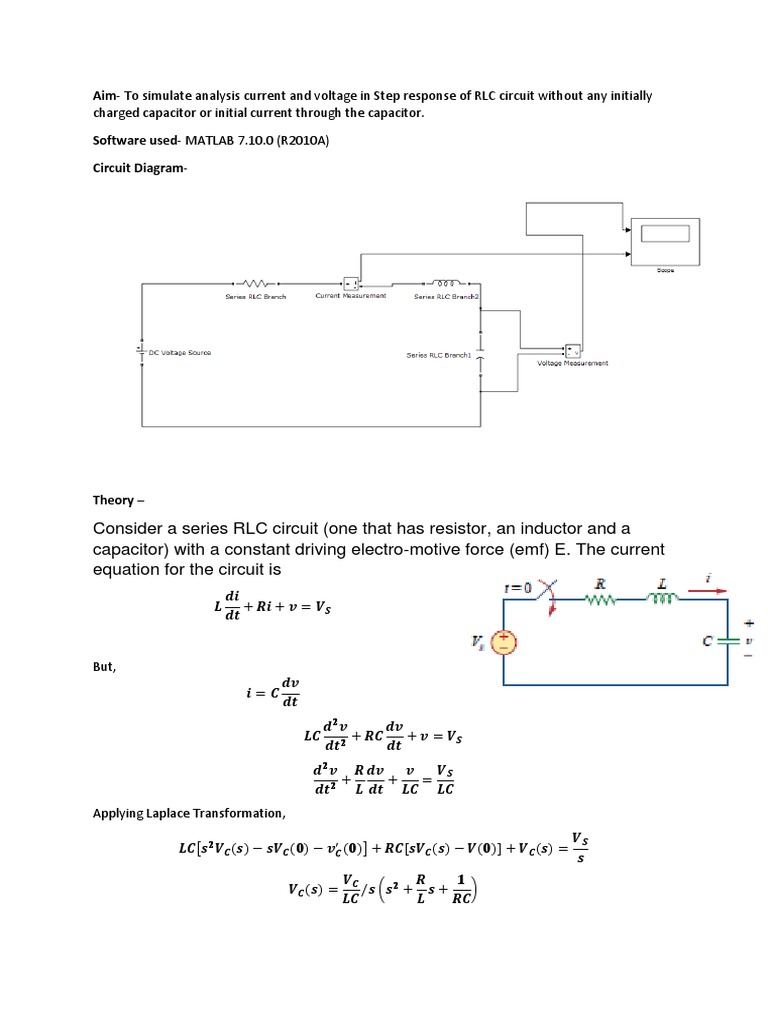 Aim-To Simulate Analysis Current and Voltage in Step Response of RLC ...
