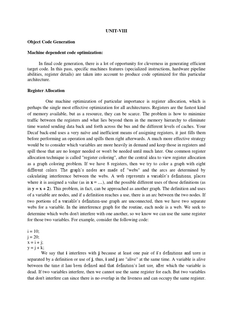Unit Viii Object Code Generation Machine Dependent Code Optimization Pdf Areas Of Computer
