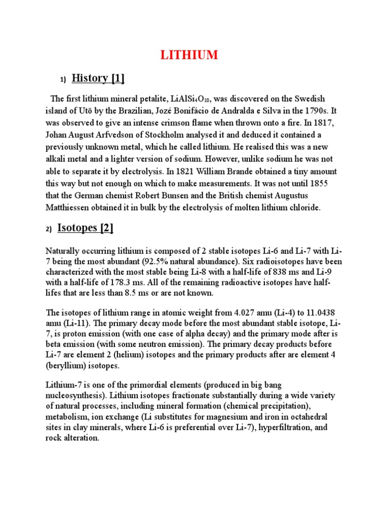 Lithium: History | PDF | Lithium | Isotope