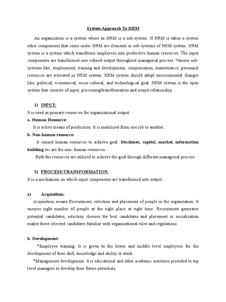 System Approach To HRM | PDF | Human Resource Management | Human Resources
