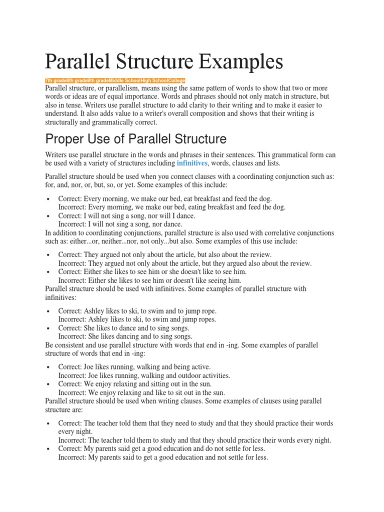 Parallel Structure Examples2 | PDF | Word | Language Mechanics