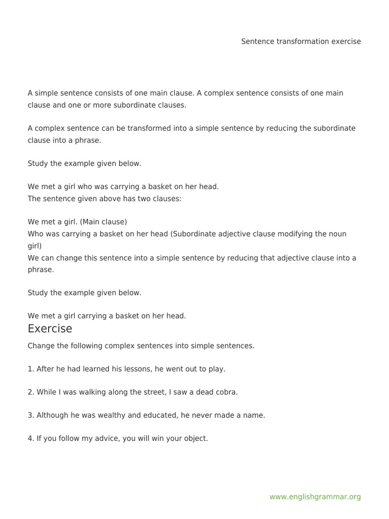 Sentence Transformation Exercise PDF | PDF