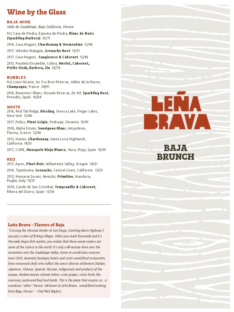 Baja Brunch Menu | PDF | Rose | Fermented Drinks