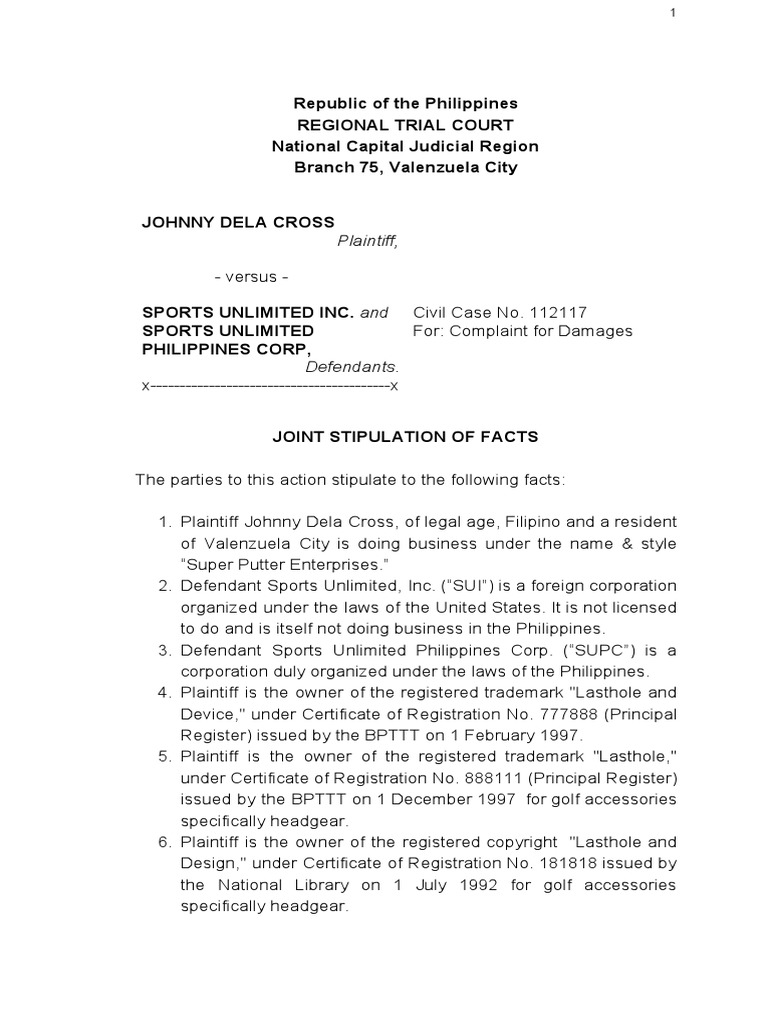 Joint Stipulation of Facts PDF | PDF | Trademark | Lawsuit