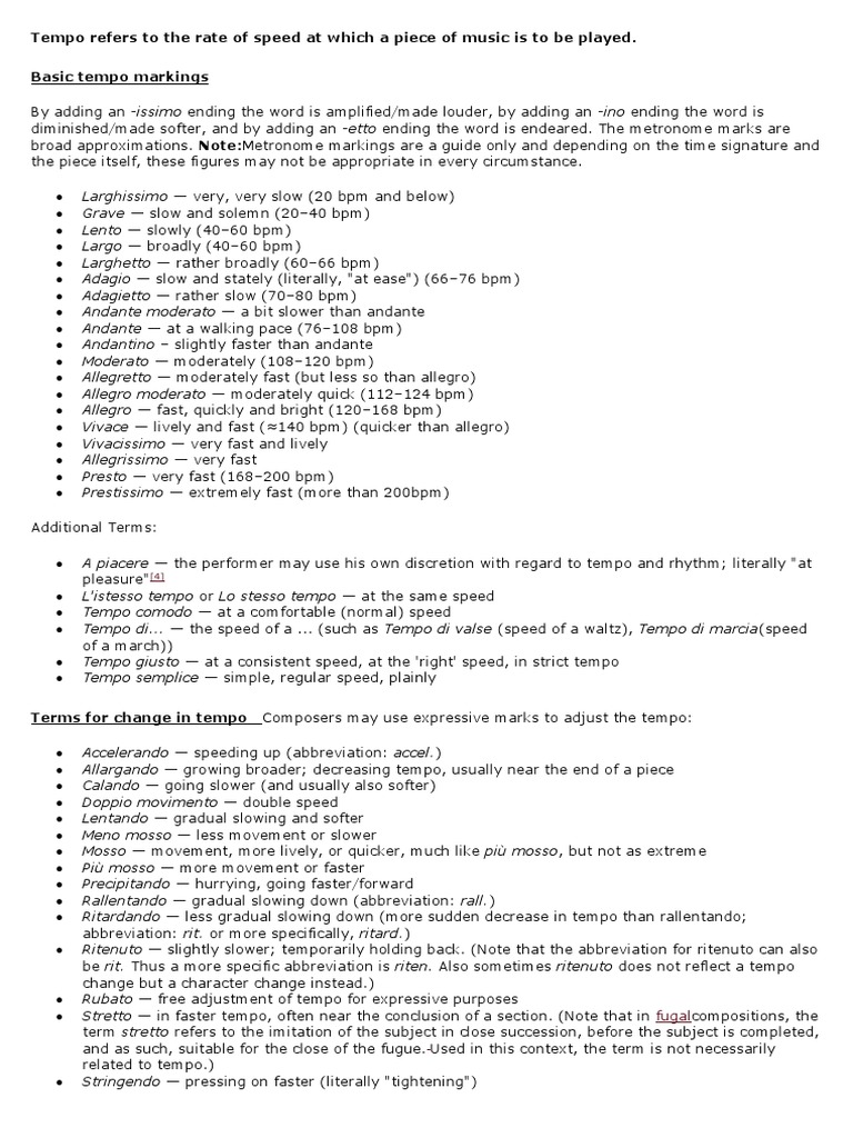 Tempo Music Terms | Download Free PDF | Tempo | Notation