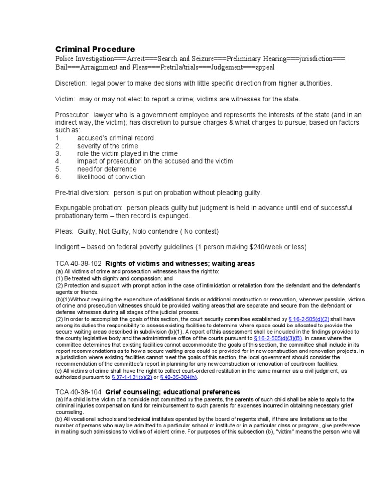 Criminal Procedure Outline | Bail | Arrest