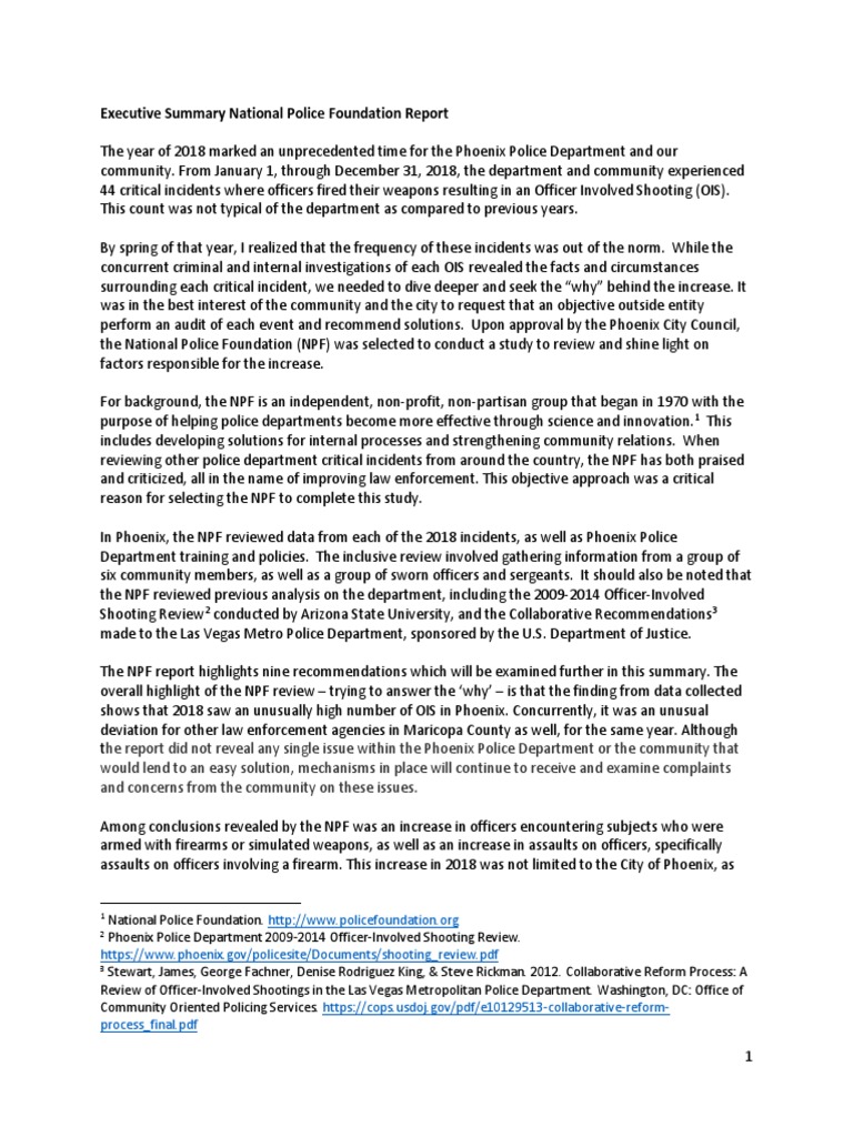 Phoenix PD OIS Study Executive Summary | PDF | Police Officer | Police