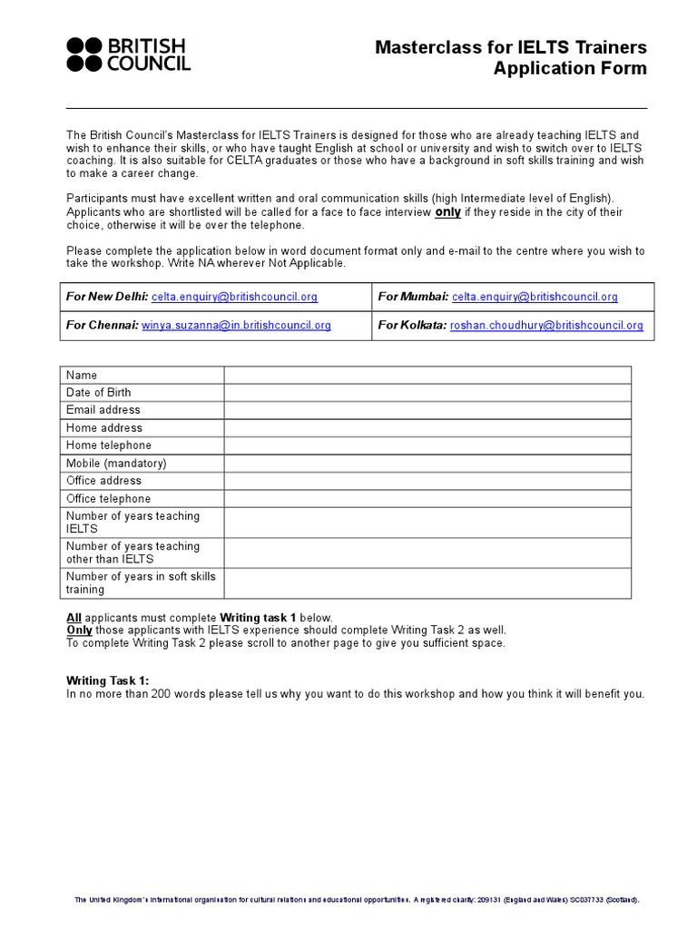 Masterclass For Ielts Trainers - Application Form | PDF | Career ...