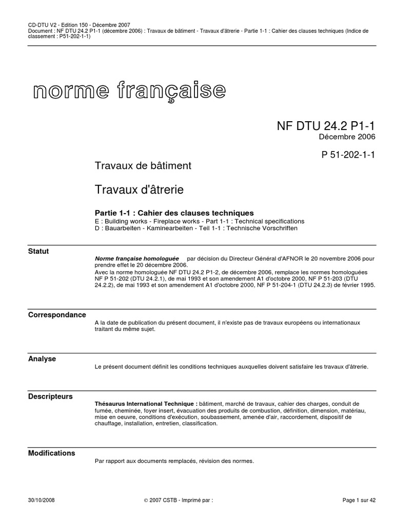 NF Dtu 24.2 P1-1 PDF | PDF | Cheminée | Code de la construction et de l'habitation