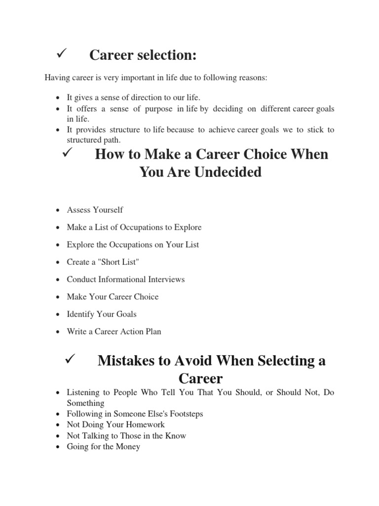 Career Choice Guide: Tips & Mistakes | PDF
