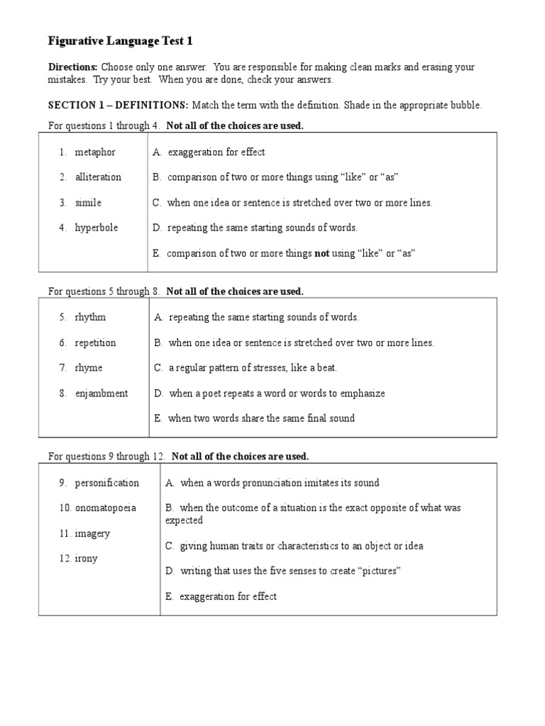 Figurative Language Test | PDF | Poetic Devices | Poetry