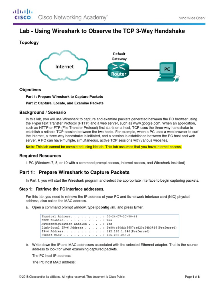 9.2.1.6 Lab - Using Wireshark To Observe The TCP 3-Way Handshake PDF | PDF | Transmission ...