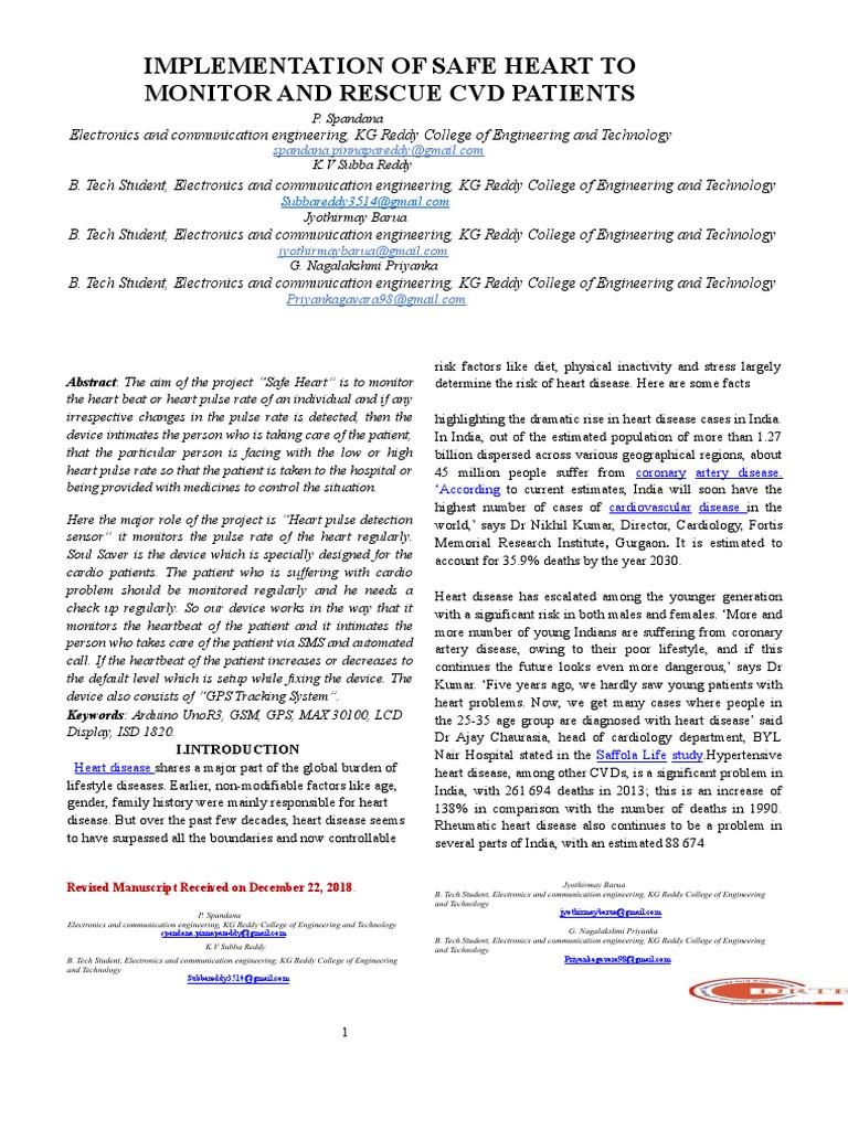 Implementation of Safe Heart To Monitor and Rescue CVD Patients Paper ...