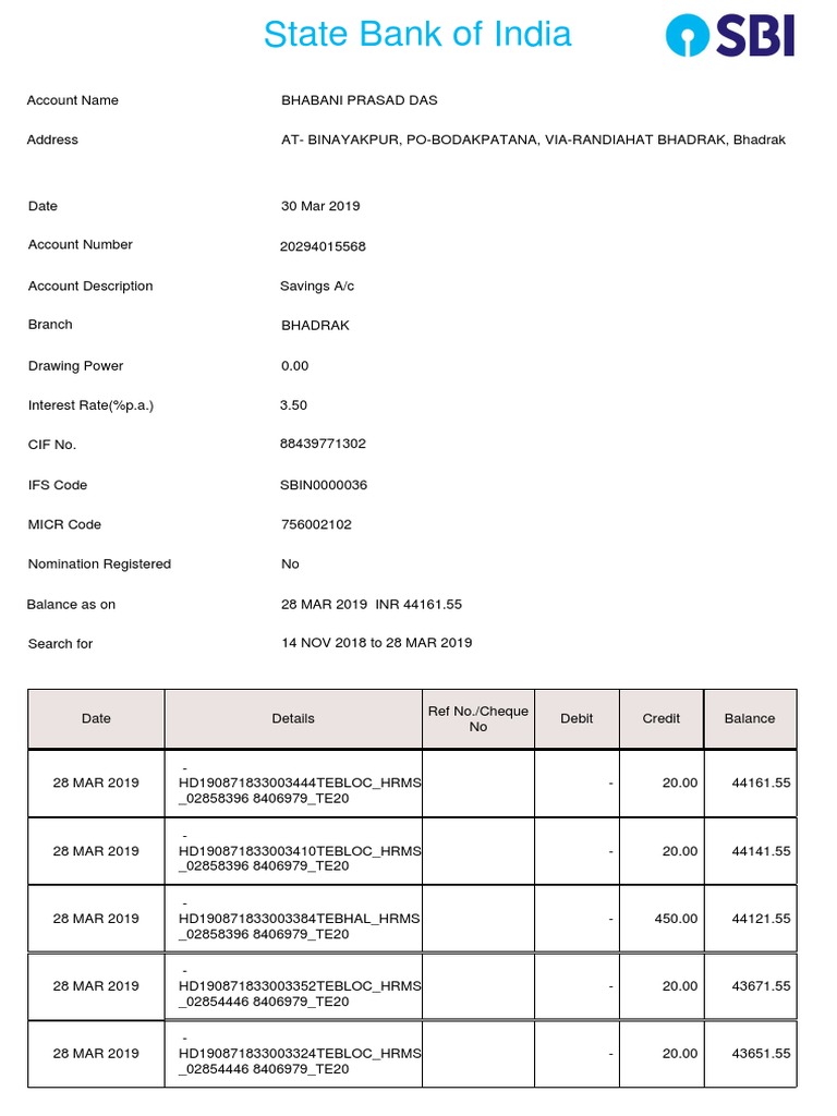 Account Statement | Payments | Debit Card