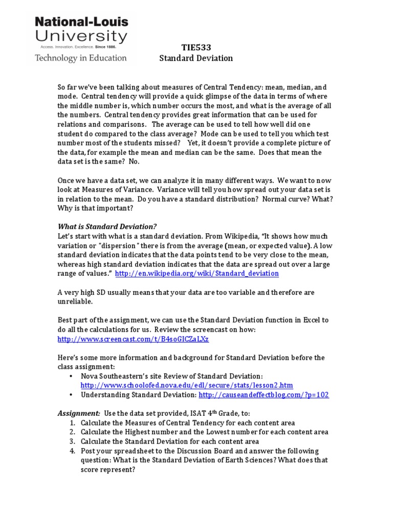 Standard Deviation Assignment | PDF | Mean | Standard Deviation