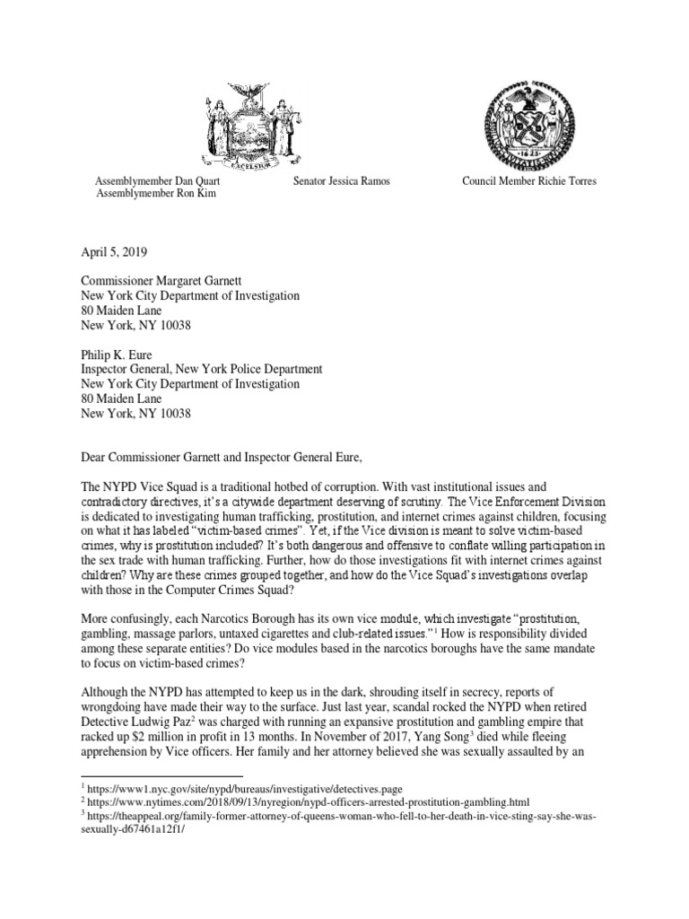 Vice Squad Investigation Letter | PDF | Prostitution | New York City ...