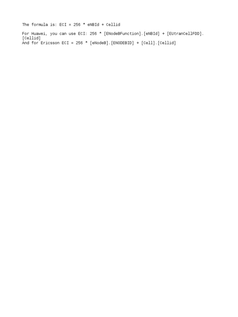 ECI Calculation for Huawei & Ericsson | PDF | Computers