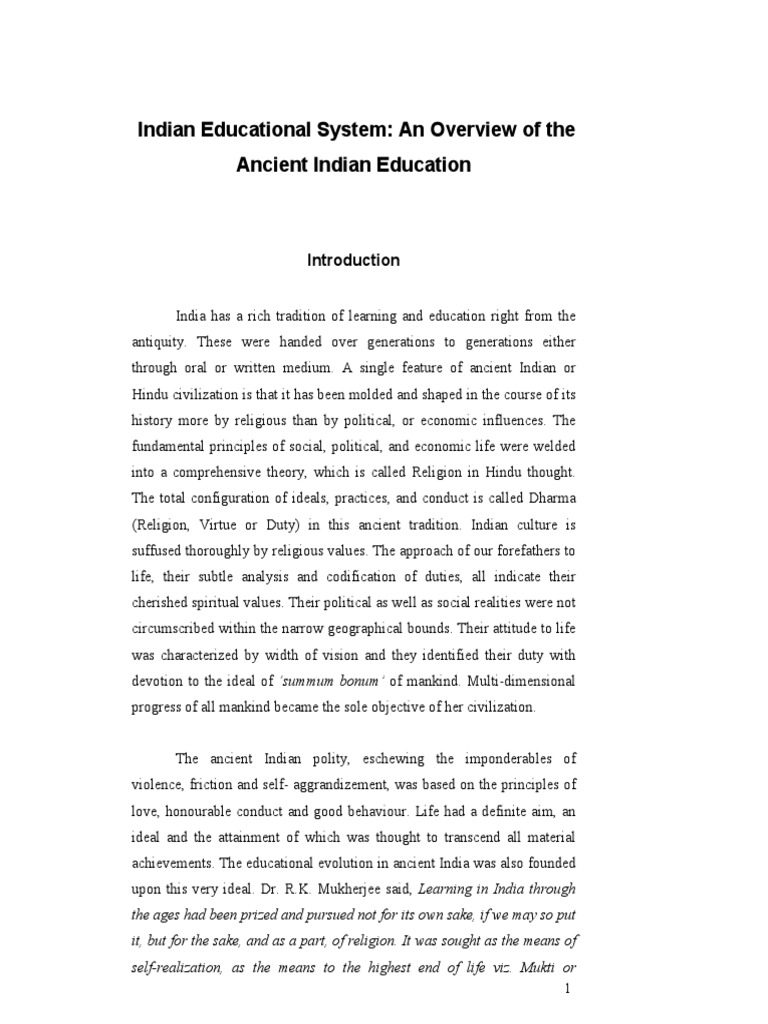 Indian Educational System: An Overview of The Ancient Indian Education ...