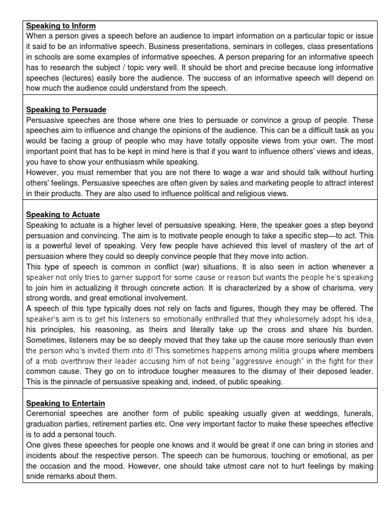 Types of Public Speaking Explained | PDF | Persuasion | Action (Philosophy)