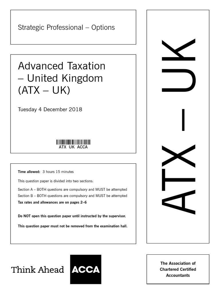 Advanced Taxation - United Kingdom (Atx - Uk) : Strategic Professional ...