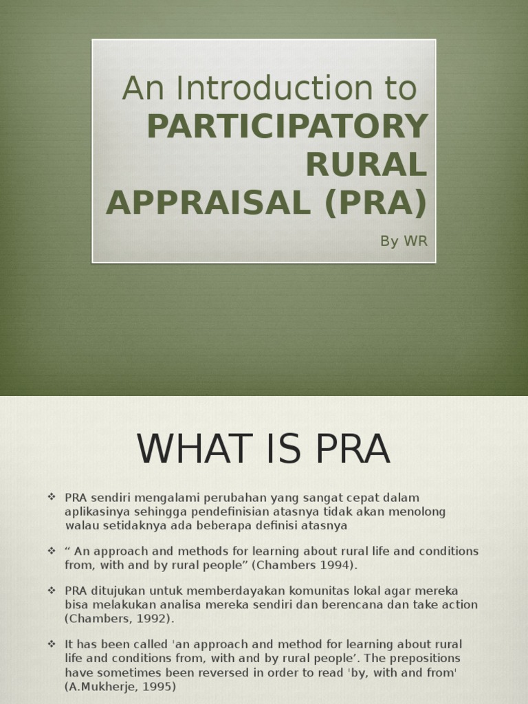 An Introduction To: Participatory Rural Appraisal (Pra) | PDF ...