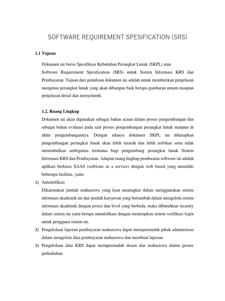 Software Requirement Spesification (SRS) : 1.1 Tujuan | PDF | Komputer ...