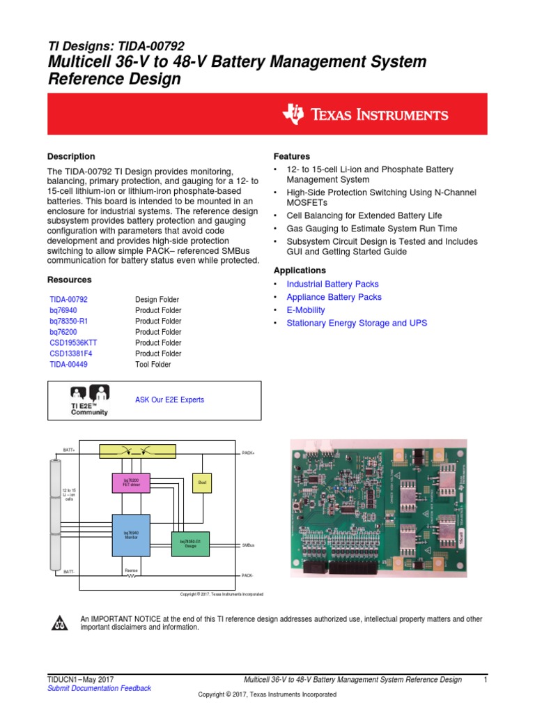 Multicell 36V To 48V Battery Management System Reference Design | PDF ...