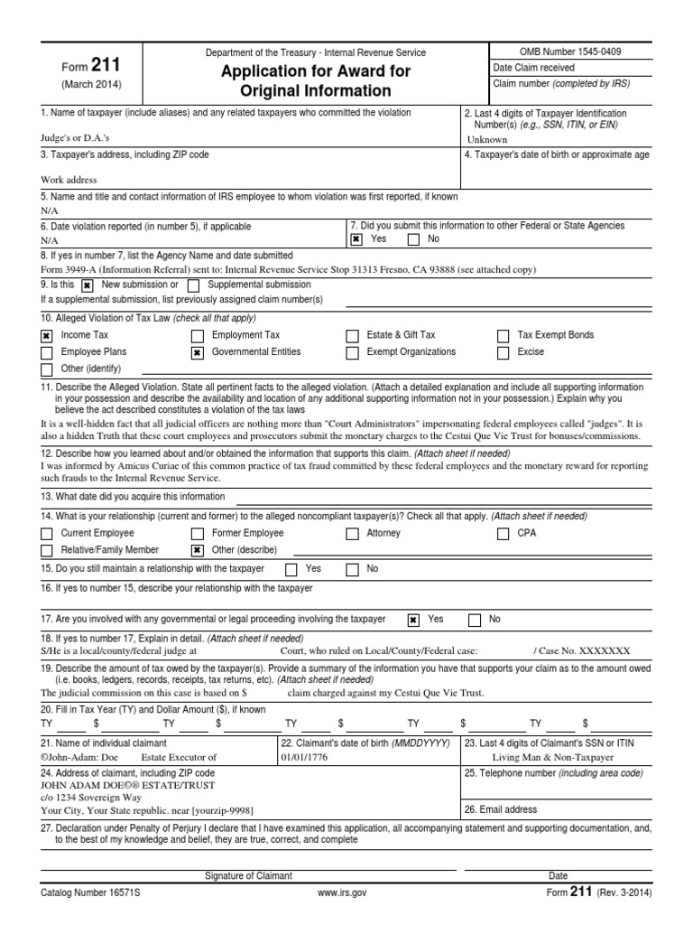 211 - IRS FORM - Whistleblower TEMPLATE PDF | PDF | Internal Revenue ...