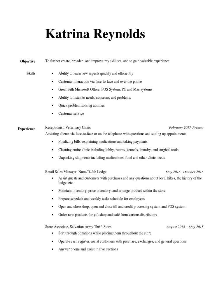 Katrina Reynolds Resume | PDF | Point Of Sale | Retail