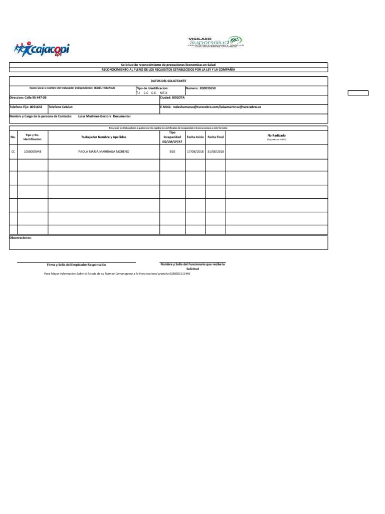 Cajacopi Formato | PDF | Business
