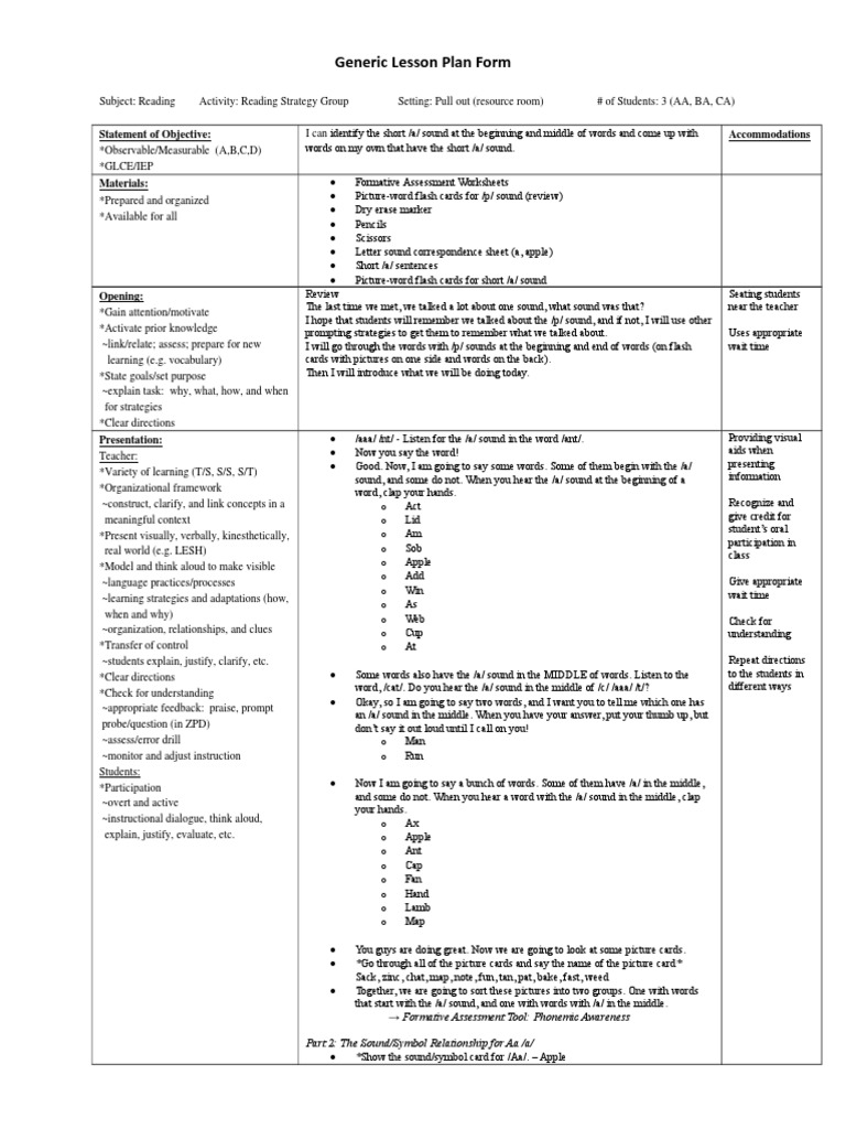 rsg1 Short A Nan and Pap Steele | PDF | Lesson Plan | Cognition