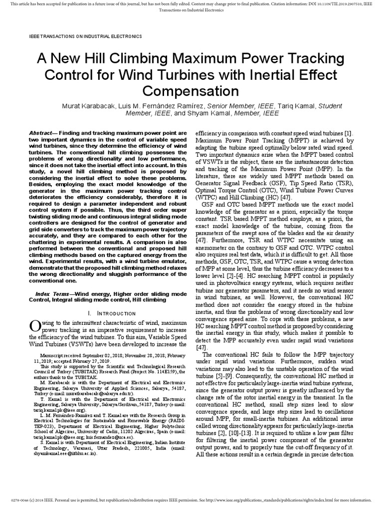 A New Hill Climbing Maximum Power Tracking Control For Wind Turbines ...