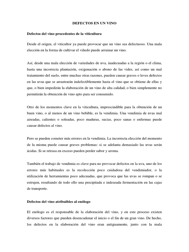 Defectos en Un Vino | PDF | Vinificación | Vino