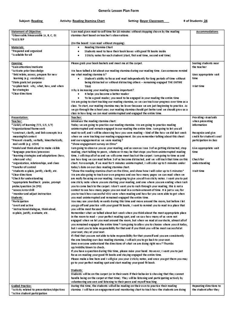 Reading Stamina Ge Steele | PDF | Reading (Process) | Lesson Plan
