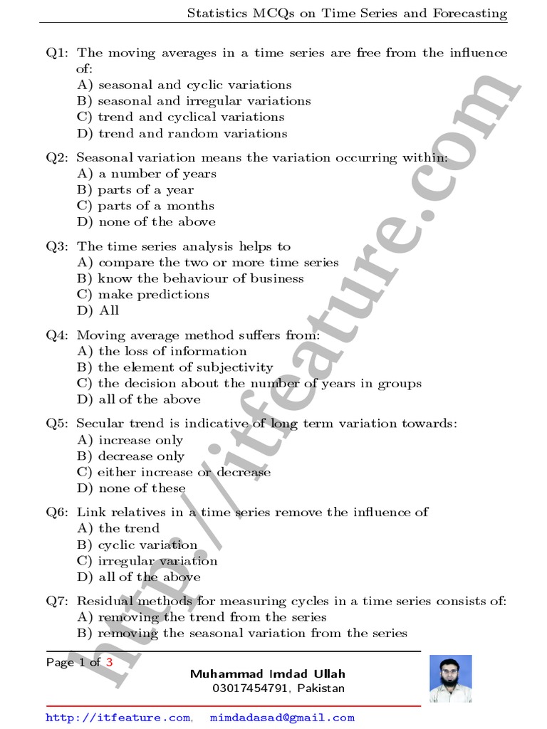 Mcqs Time Series 2 | PDF | Seasonality | Time Series