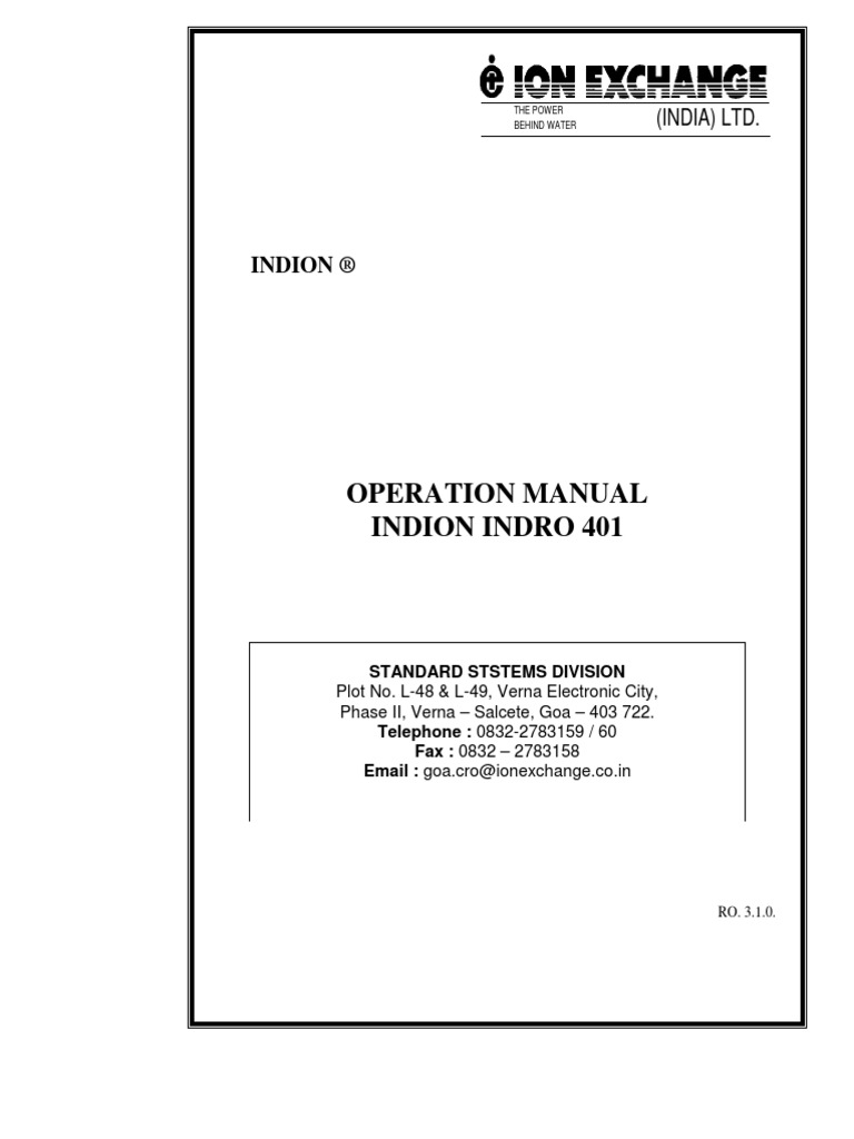 Indion Indro 401 | PDF | Osmosis | Transparent Materials