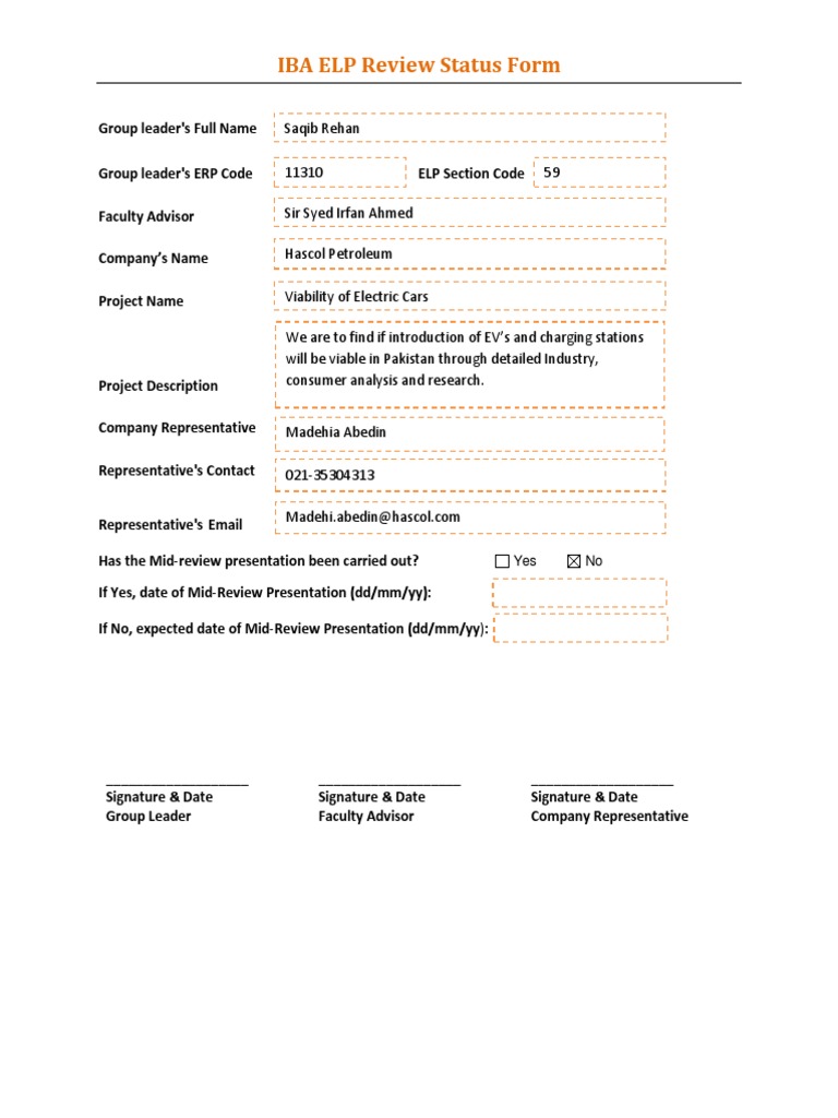 IBA ELP Review Status Form: Yes No | PDF