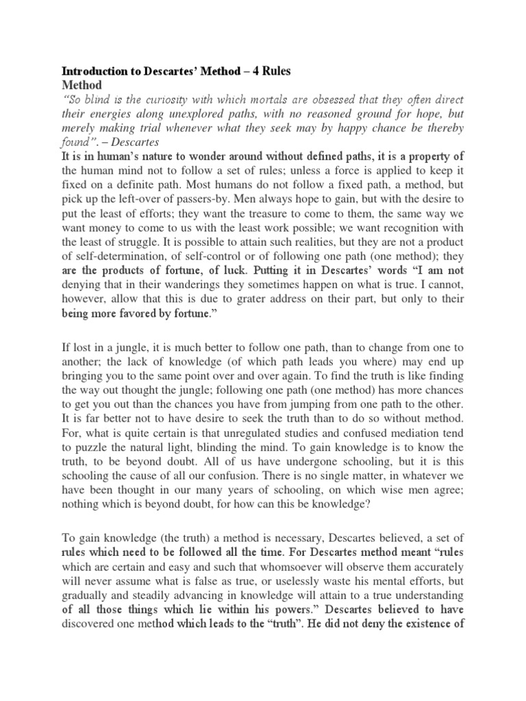 Method: Introduction To Descartes' Method - 4 Rules | PDF | René ...