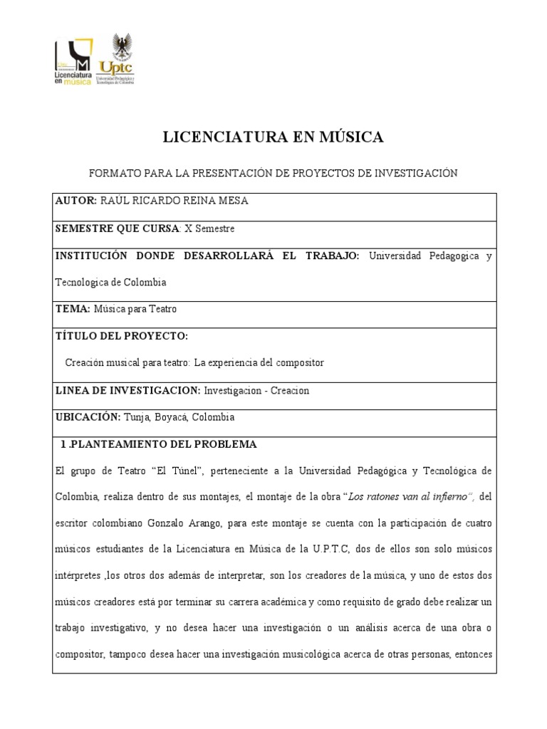 Proyecto Creación Musical para Teatro | PDF | Teatro | Etnografía