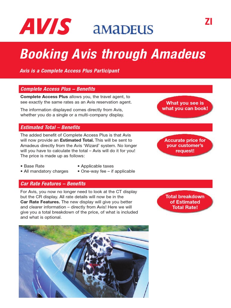 Booking Avis Through Amadeus: Avis Is A Complete Access Plus ...