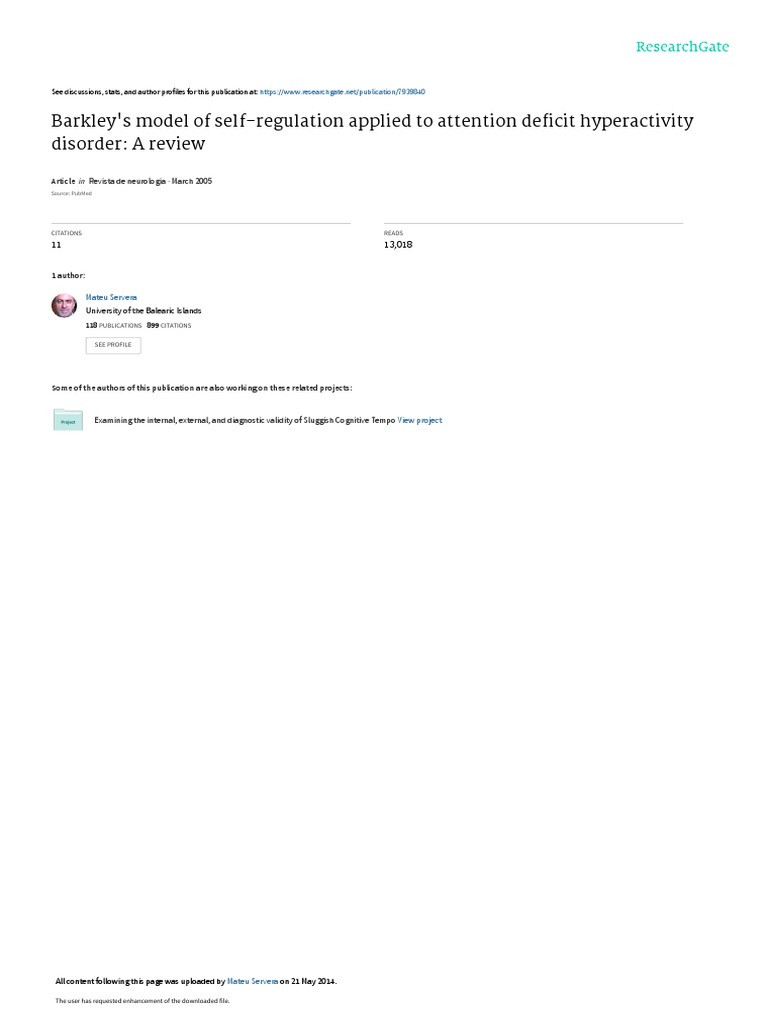 Barkley's Model of Self-Regulation Applied To Attention Deficit ...