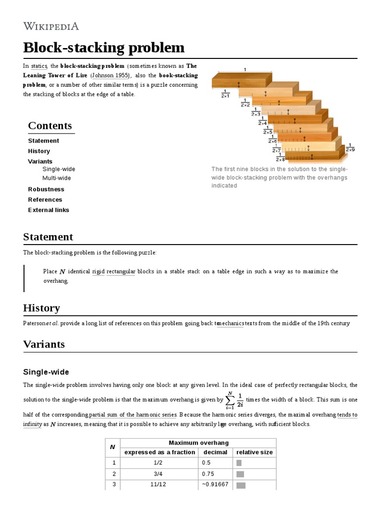 Block-Stacking Problem | PDF | Mathematical Objects | Mathematical Concepts