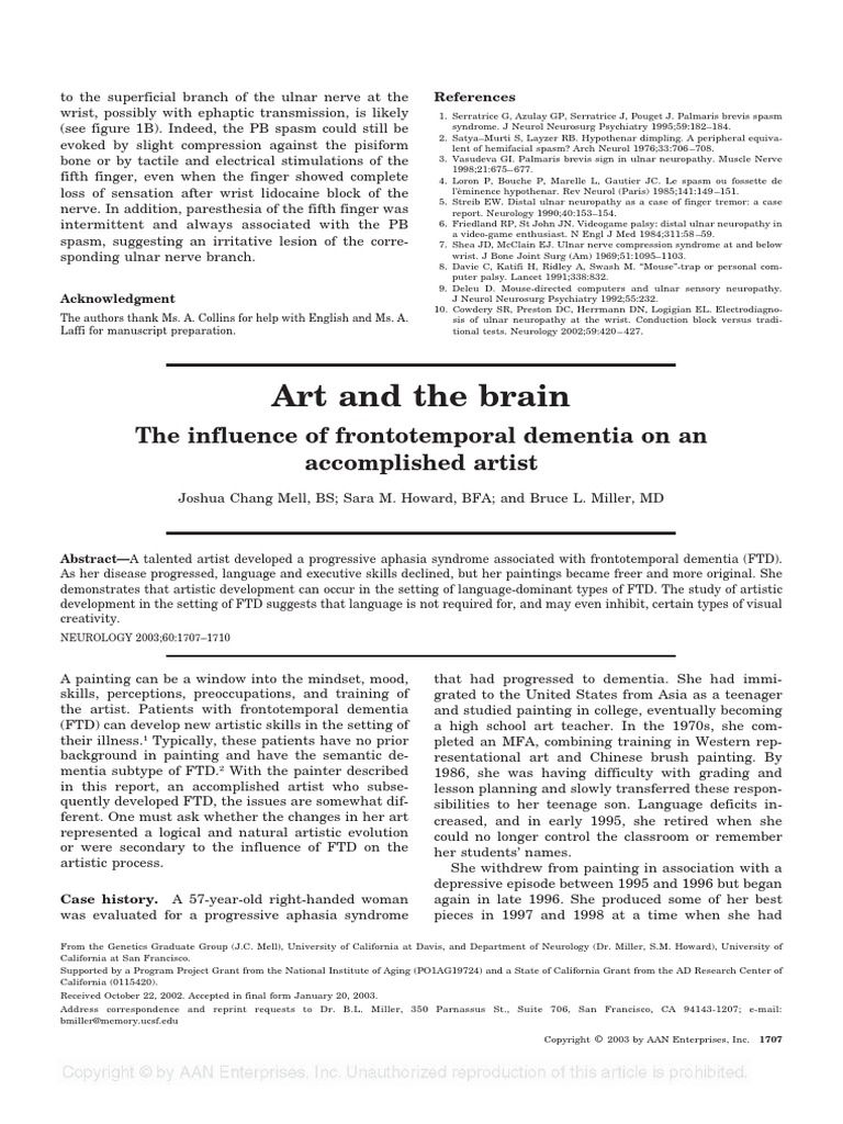 Art and The Brain. The Influence of Frontotemporal Dementia On A ...