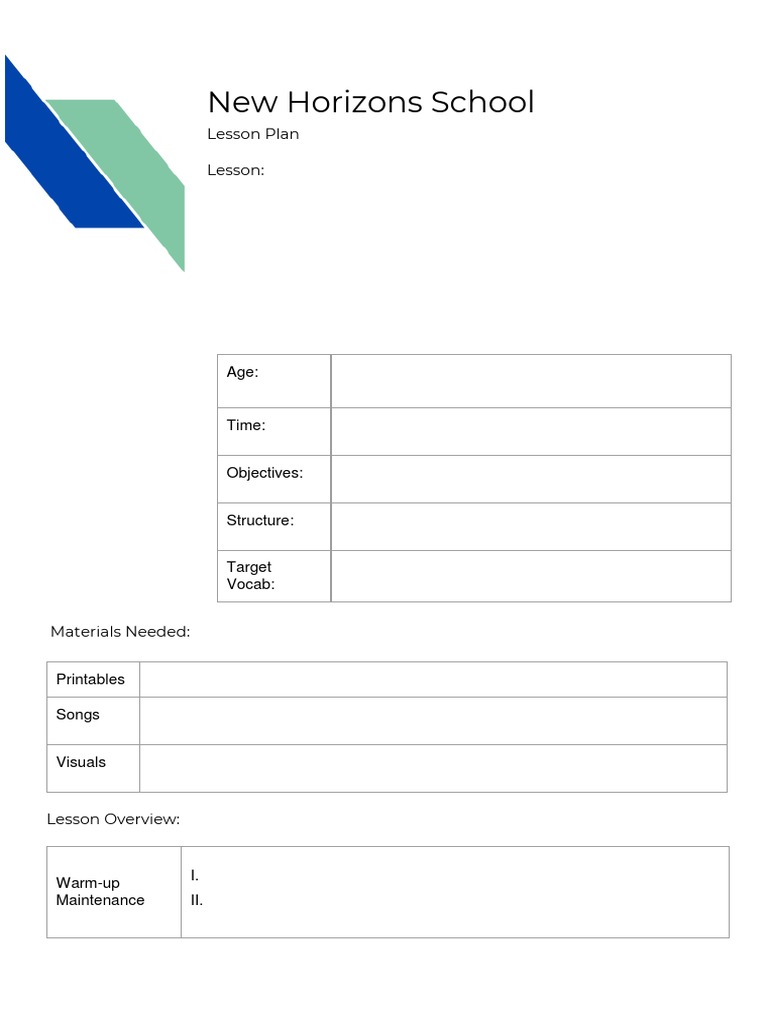 New Horizons School: Lesson Plan Lesson | PDF