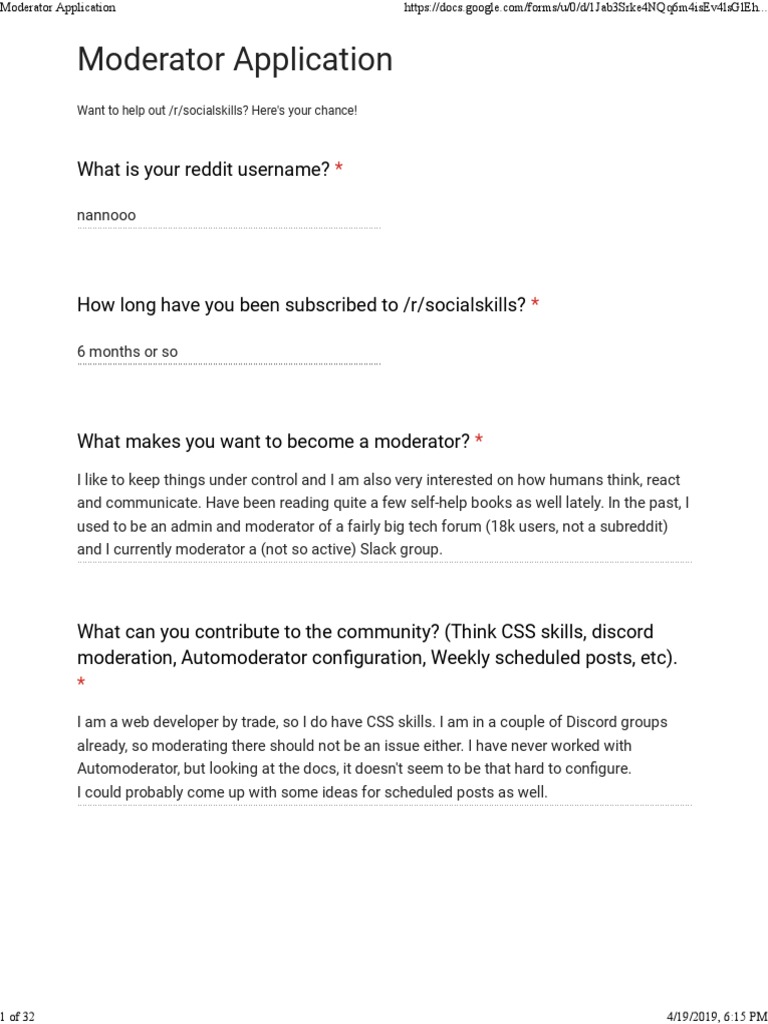 Moderator Application | PDF | Internet Forum | World Wide Web