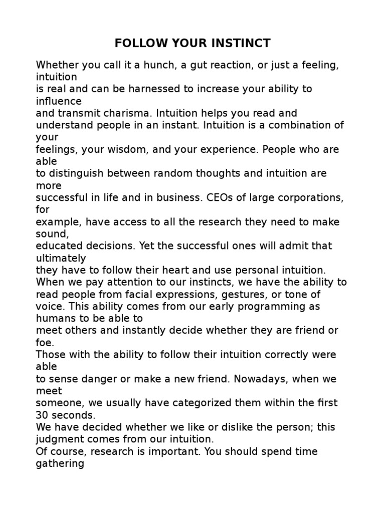 Follow Your Instinct | PDF | Intuition | Behavioural Sciences