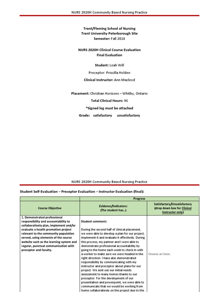 Final Evaluation Nurs 2020 | PDF | Nursing | Educational Assessment