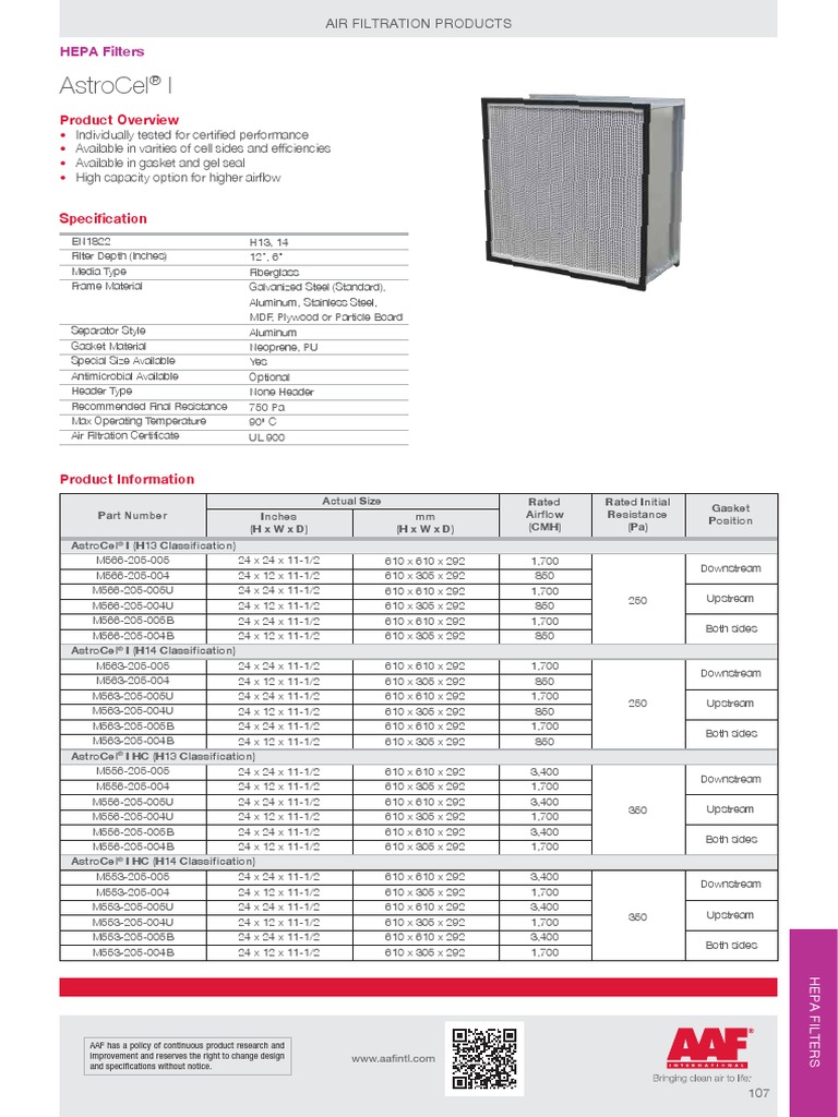 AstroCel® I H13,14 HEPA Filter Cathalogue | PDF | Filtration | Building ...